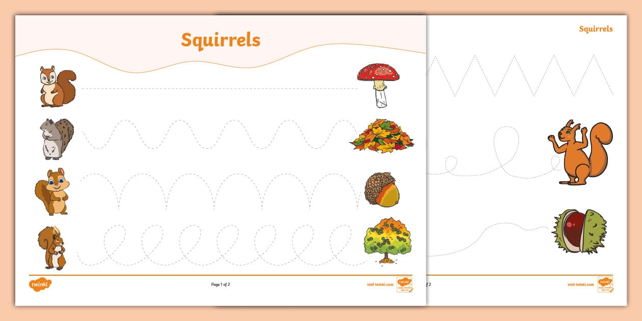 Squirrel Pencil Control Worksheets - Twinkl - KS1 - Twinkl