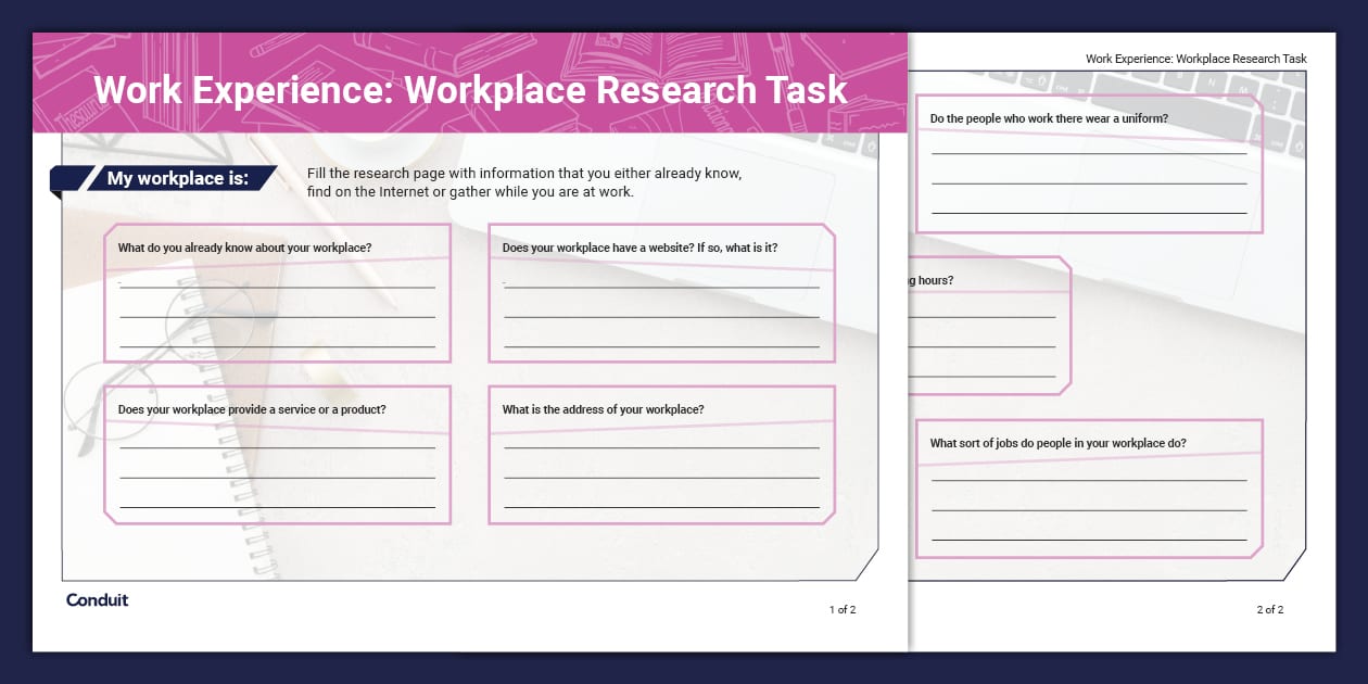 Preparing for Work Experience: Workplace Research Task