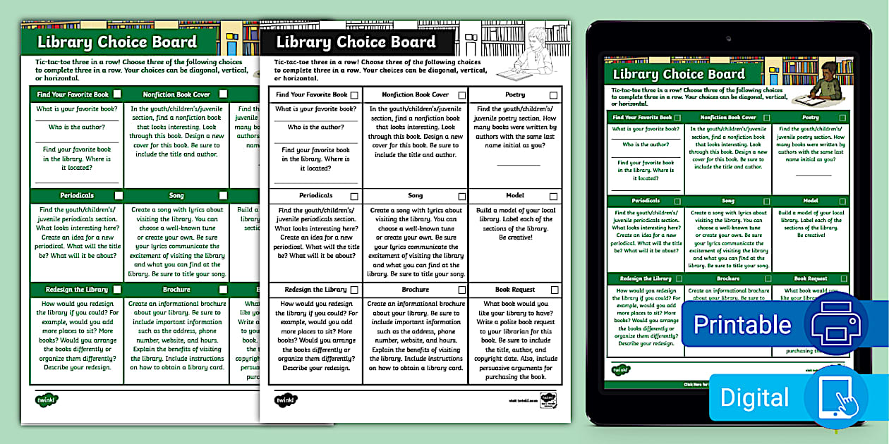 Library Choice Board | 3rd Grade Resource | Twinkl USA