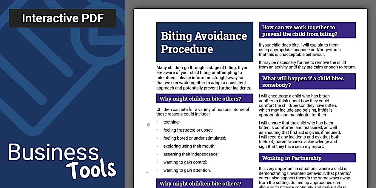 Biting Avoidance Procedure for Childminders (teacher made)