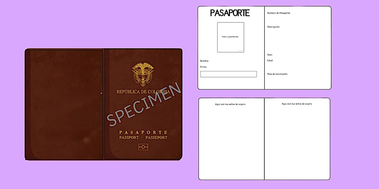 Plantilla escolar de pasaporte colombiano - Twinkl Colombia