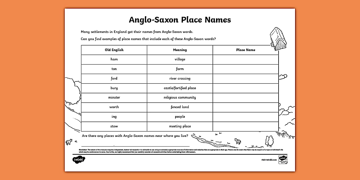 Anglo-Saxon Town Names Activity (Teacher-Made) - Twinkl
