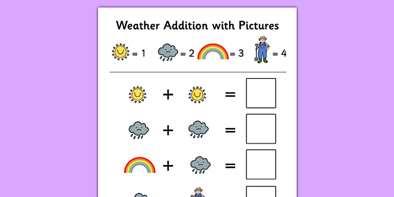 Weather Addition Worksheet - Primary Resource - Twinkl