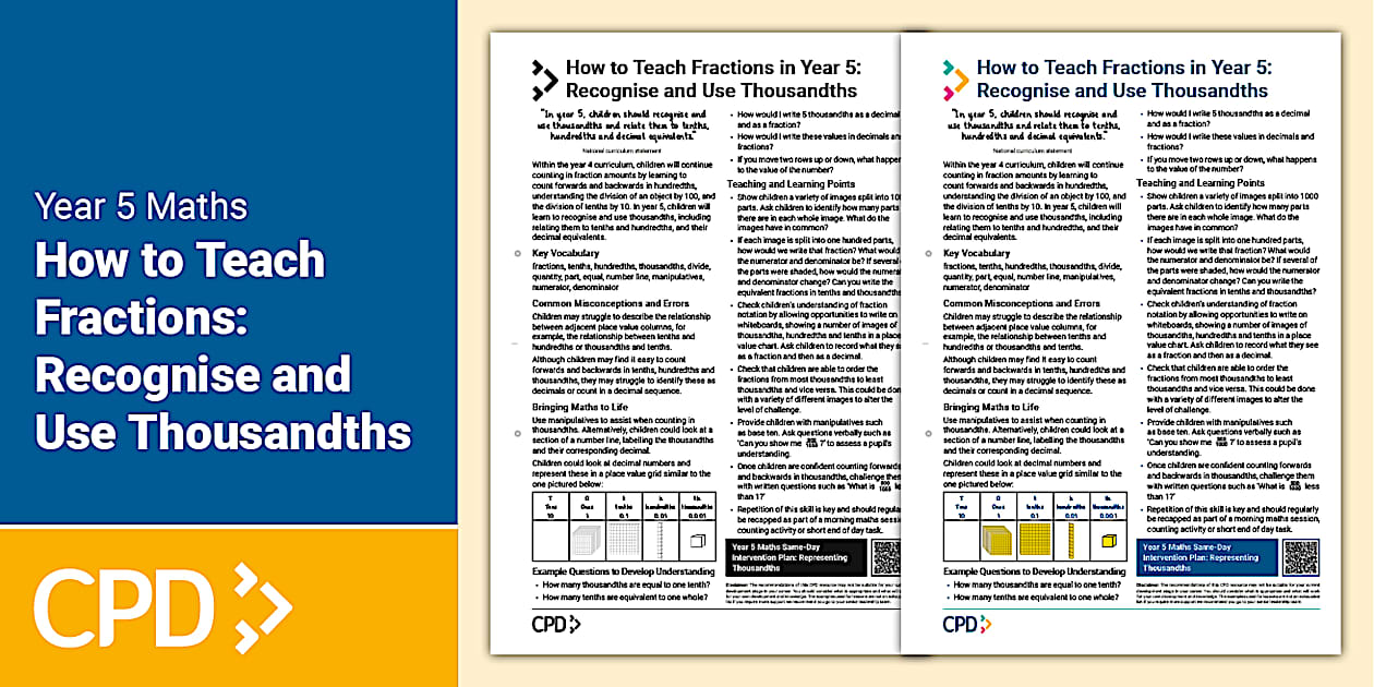 How to Teach Fractions in Year 5: Recognise and Use Thousandths