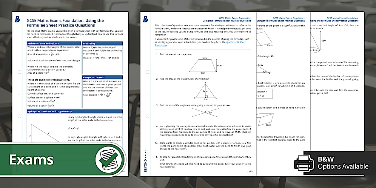 👉 Using the Formula Sheet Practice Questions - Foundation