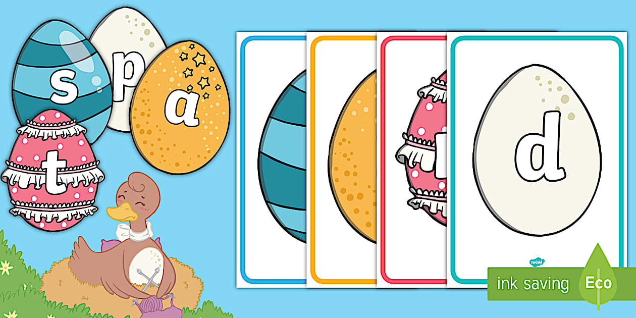 Phase 2 Phonemes on Patterned Eggs Display Posters - Twinkl