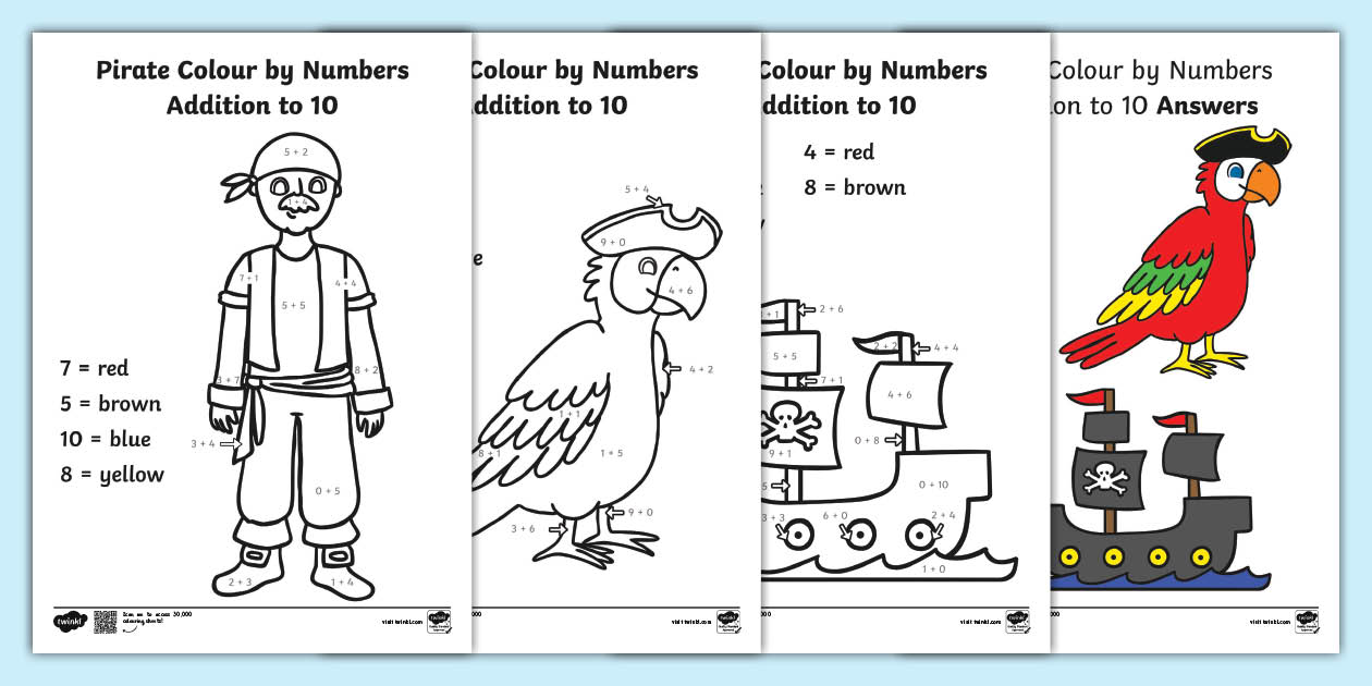 Editable Pirate Addition to 10 Colour by Number - Twinkl