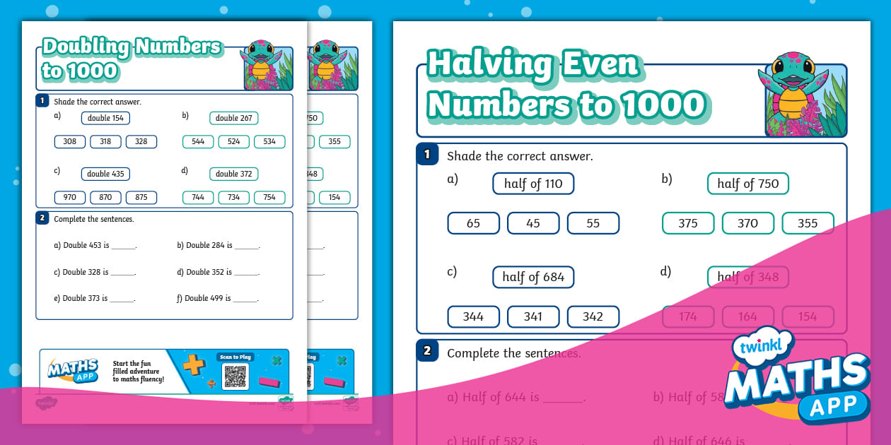 👉 Y3 Doubling and Halving Numbers to 1000 Skill Safari Sheets