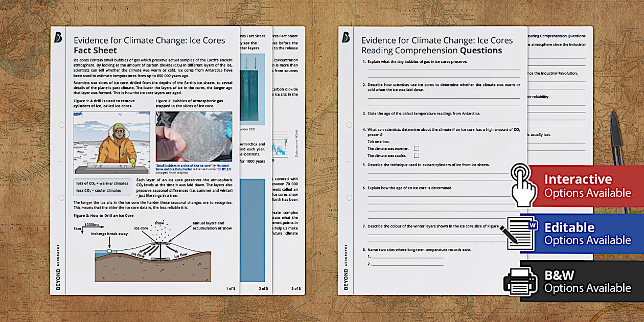 Evidence for Climate Change Ice Cores Reading Comprehension