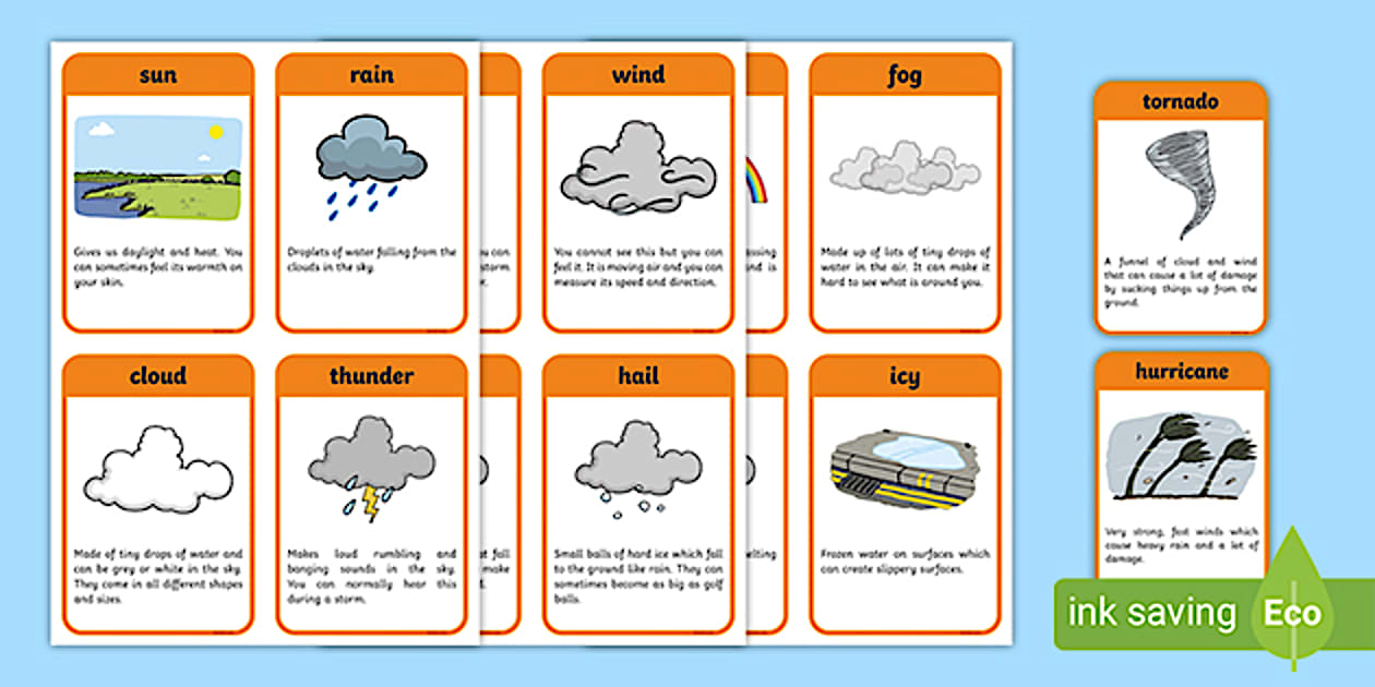 Weather Flashcards for Preschool - Weather Pictures - Twinkl