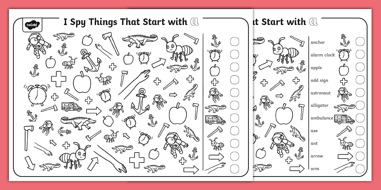 I Spy Things That Start with 'a' Activity Sheet - Twinkl