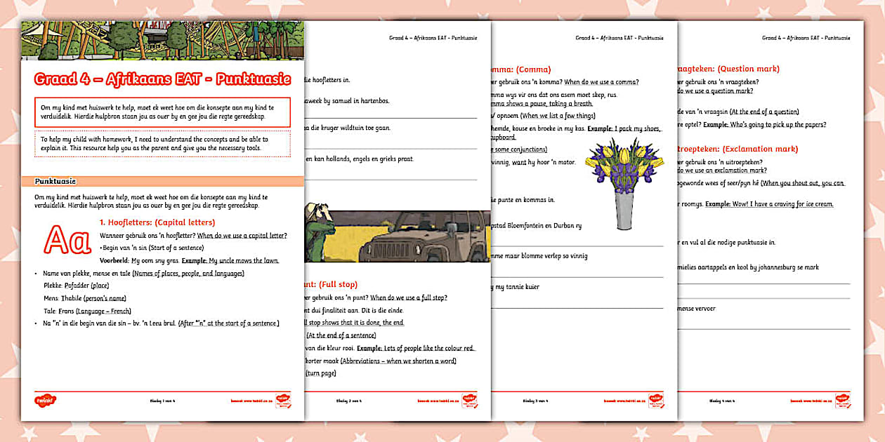 Graad 4 - Afrikaans EAT - Punktuasie - Twinkl