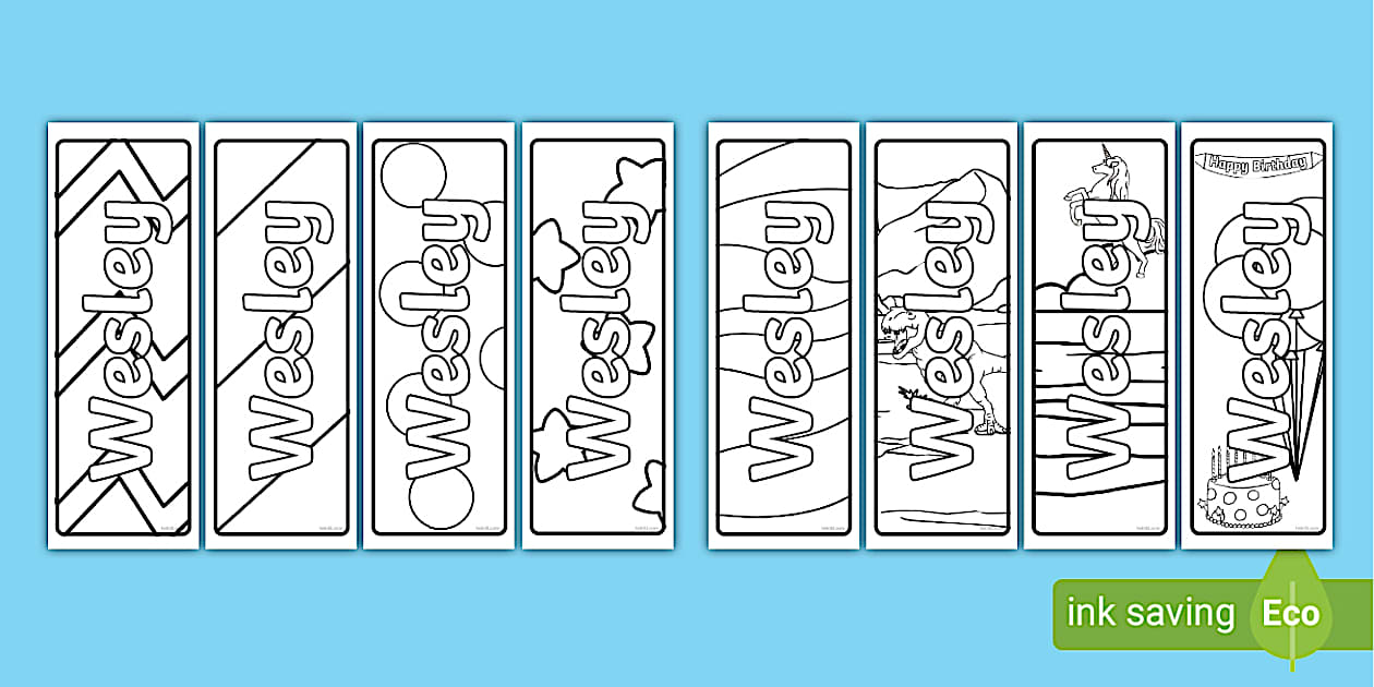 Wesley Name Simple Colouring Bookmarks (teacher made)