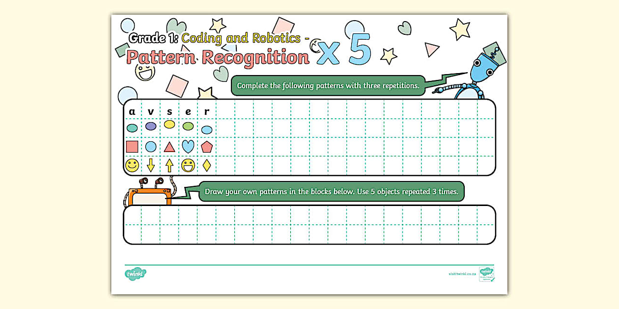 Robotics and Coding - Pattern Recognition Worksheet Fives