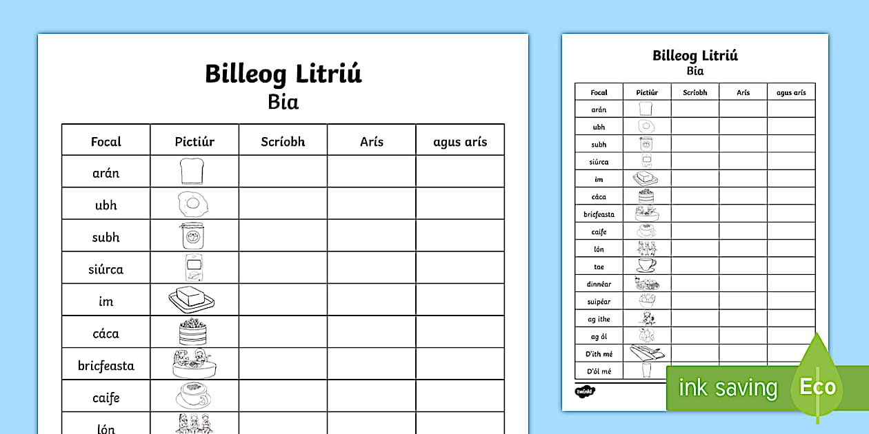 Food Spelling Worksheet Worksheet Gaeilge (teacher made)