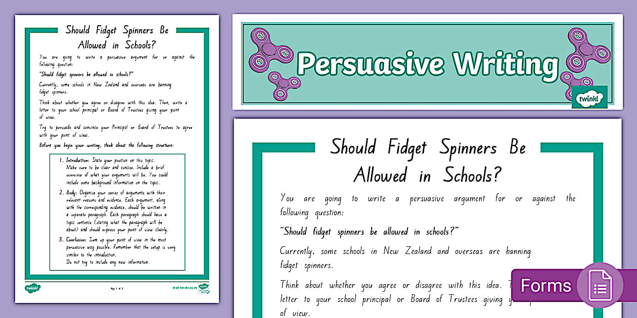 Editable Should Fidget Spinners Be Allowed in Schools? Persuasive Writing