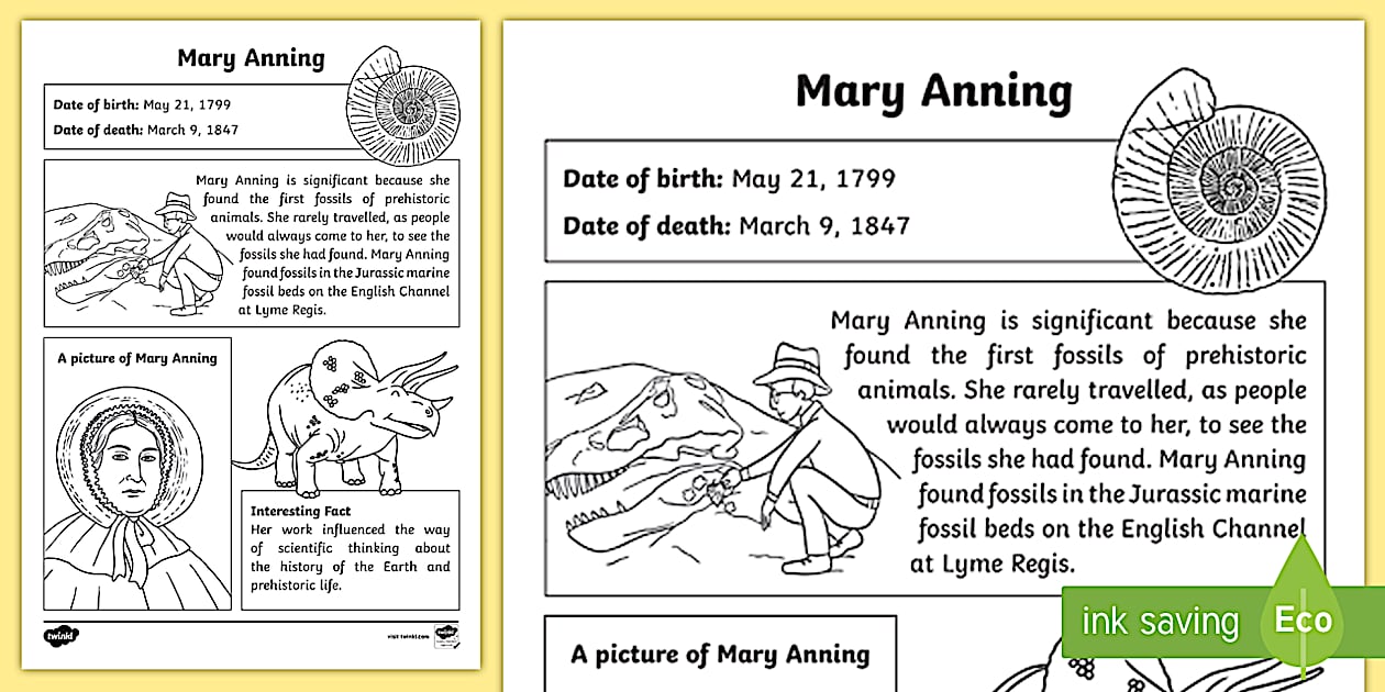 Cursive Mary Anning Significant Individual Fact Sheet