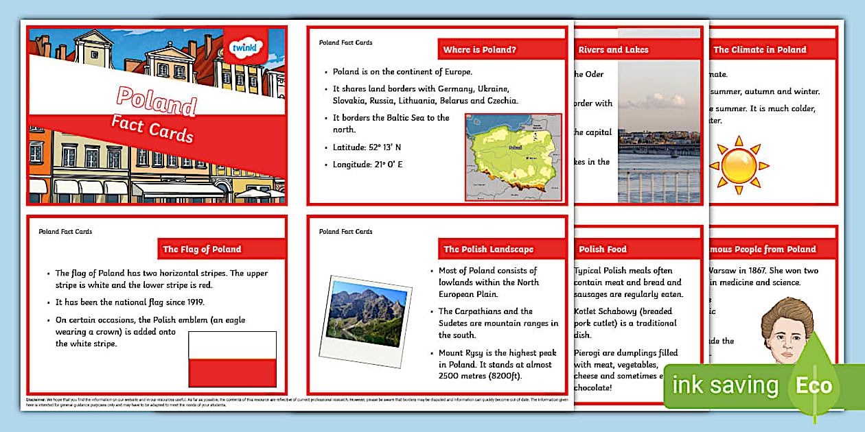 KS2 Poland Fact Cards - Geography - Twinkl