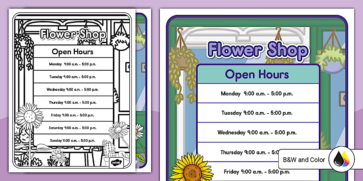 Flower Shop Dramatic Play Hours Sign (teacher made) - Twinkl