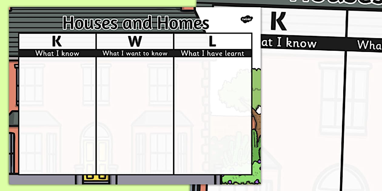 Black and White Houses and Homes Topic KWL Grid - Twinkl