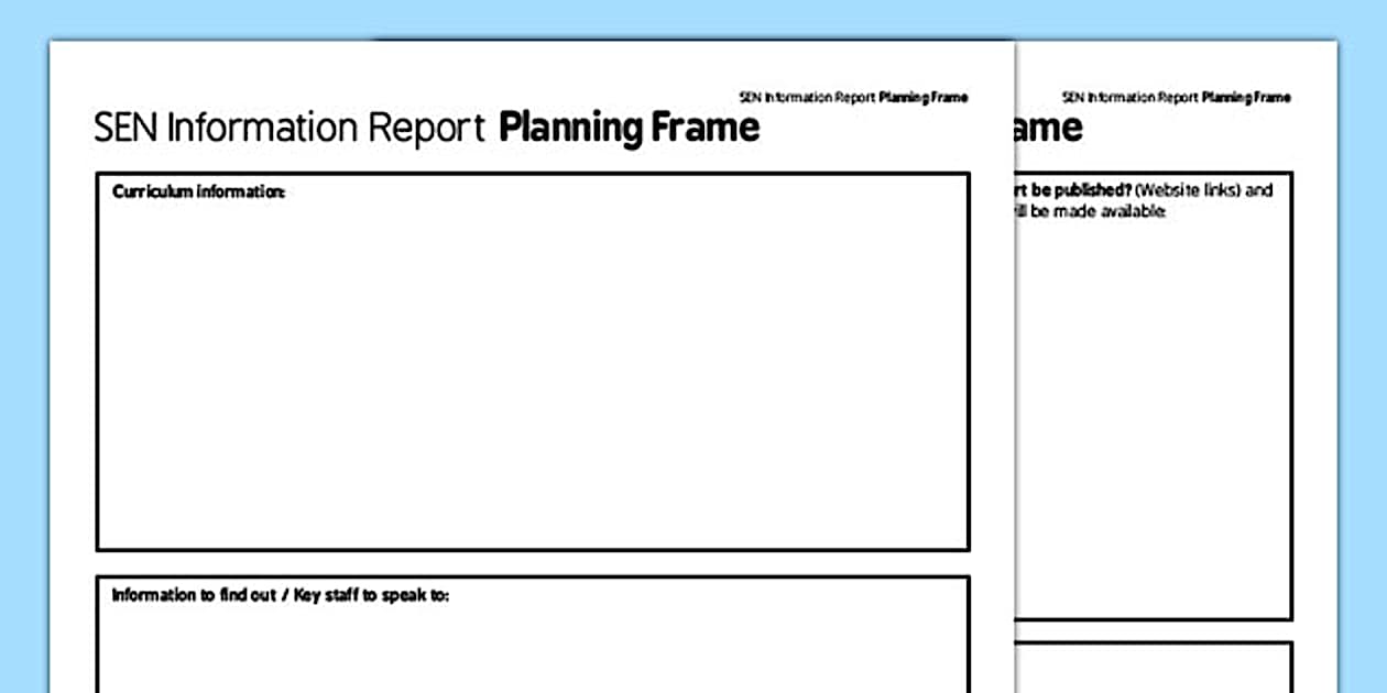 Editable SEN Information Report Planning Frame Secondary PDF