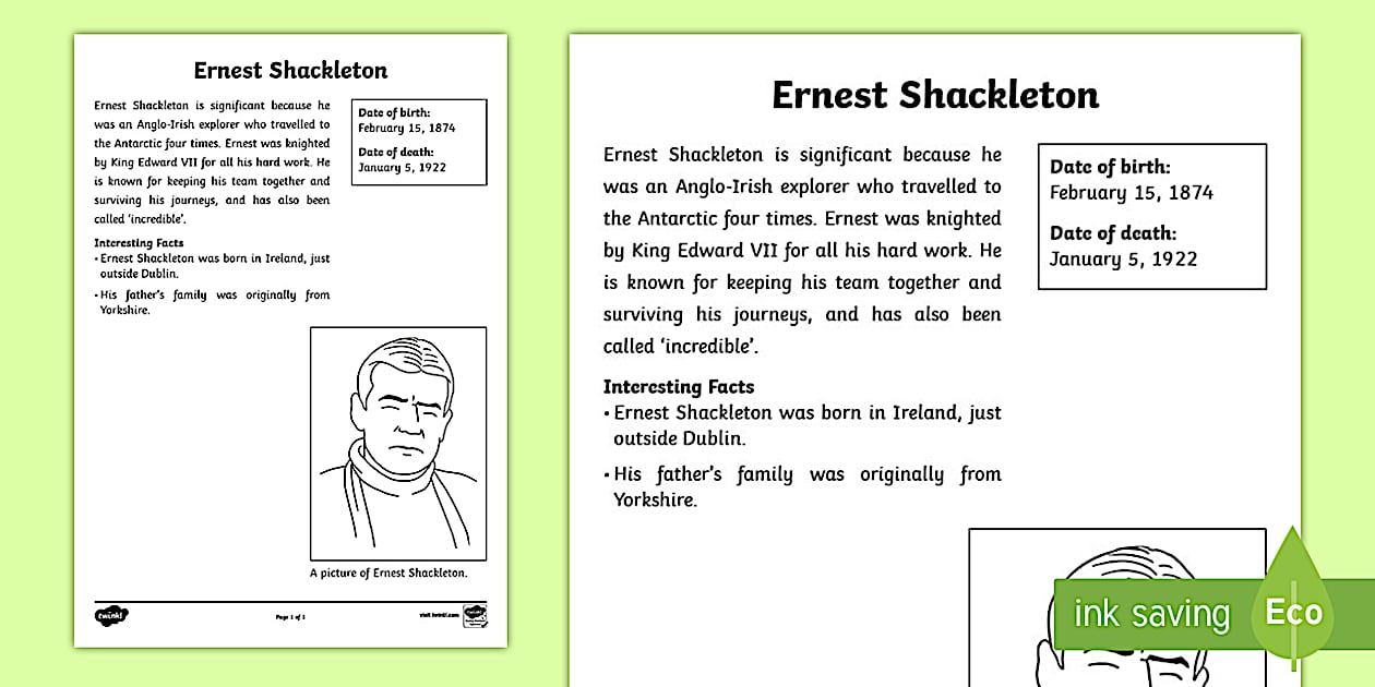 Ernest Shackleton Significant Individual Fact Sheet - fact sheet
