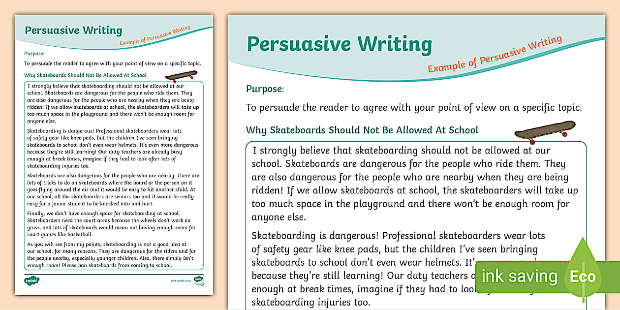 Level 2 Writing - Persuasive Argument Exemplar - Twinkl