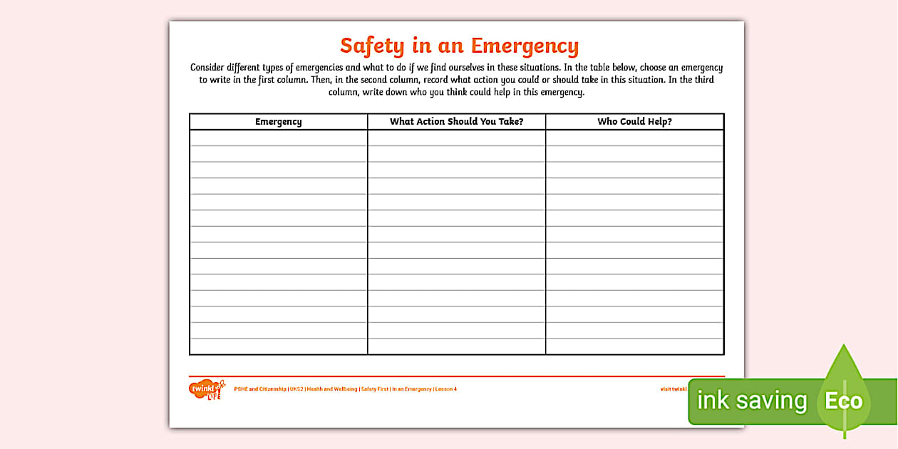KS2 Safety in an Emergency Activity Sheet (teacher made)