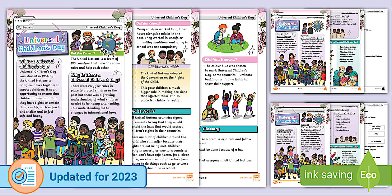 KS1 Universal Children's Day Reading Comprehension - Twinkl