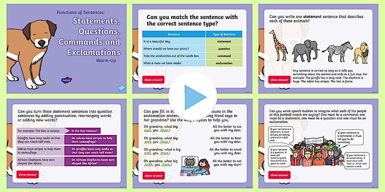 Year 2 Functions of Sentences: Statements, Questions, Commands and