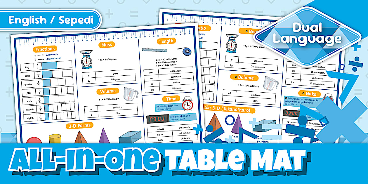 Grade 4 Maths All-in-one Table Mat (CAPS) Sepedi/English