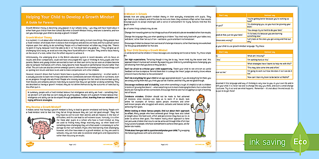 Helping Your Child to Develop a Growth Mindset Parent and Carer Information