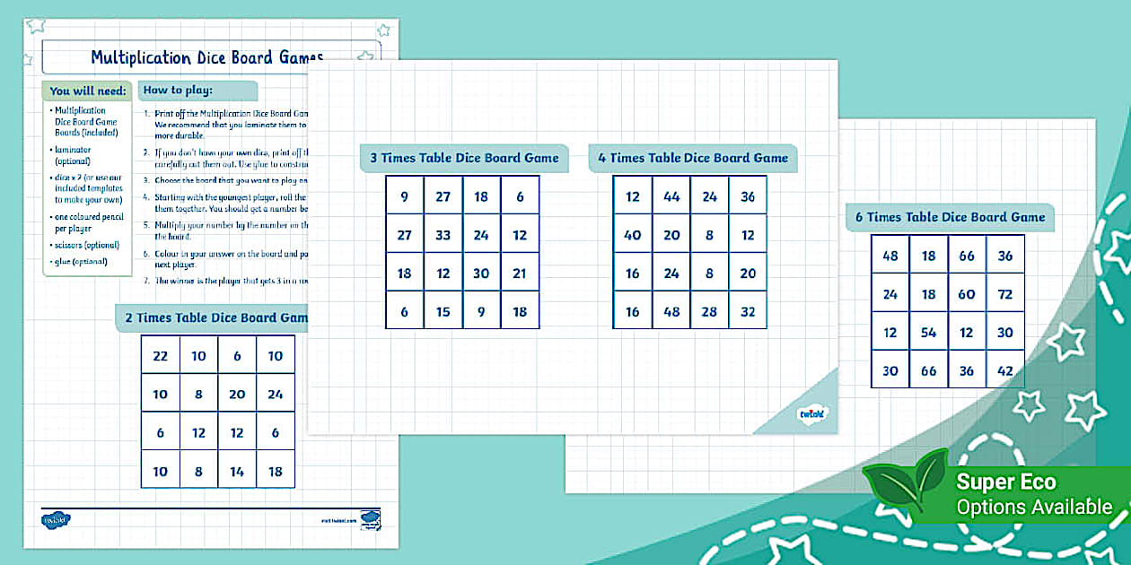 Multiplication Dice Board Games (Ages 5 - 11) (teacher made)