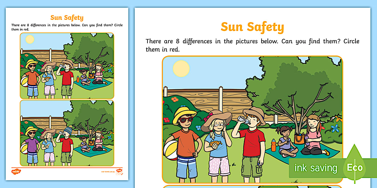 Sun Safety Spot the Difference Worksheet