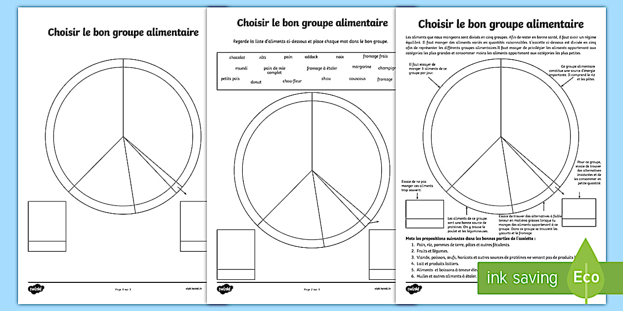 Feuilles d'activités : Choisir le bon groupe alimentaire