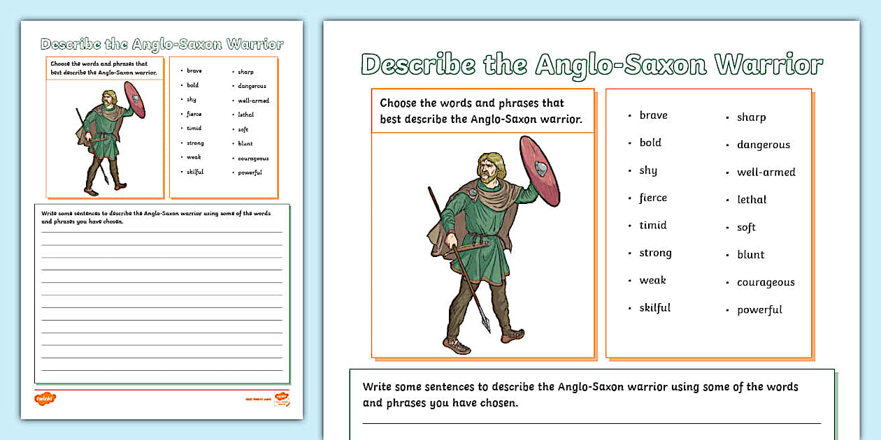 Describe the Anglo-Saxon Warrior Worksheet (teacher made)