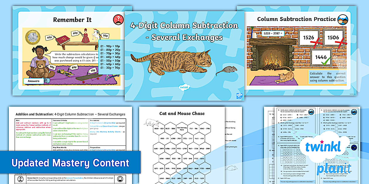 Maths Year 4 Column Subtraction More Than 1 Exchange Lesson