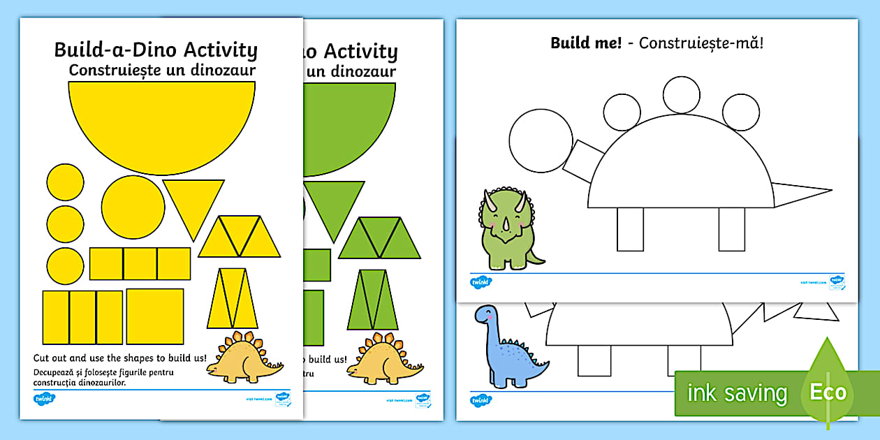 Build a Shape Dinosaur Activity English/Romanian - Build a Shape Dinosaur