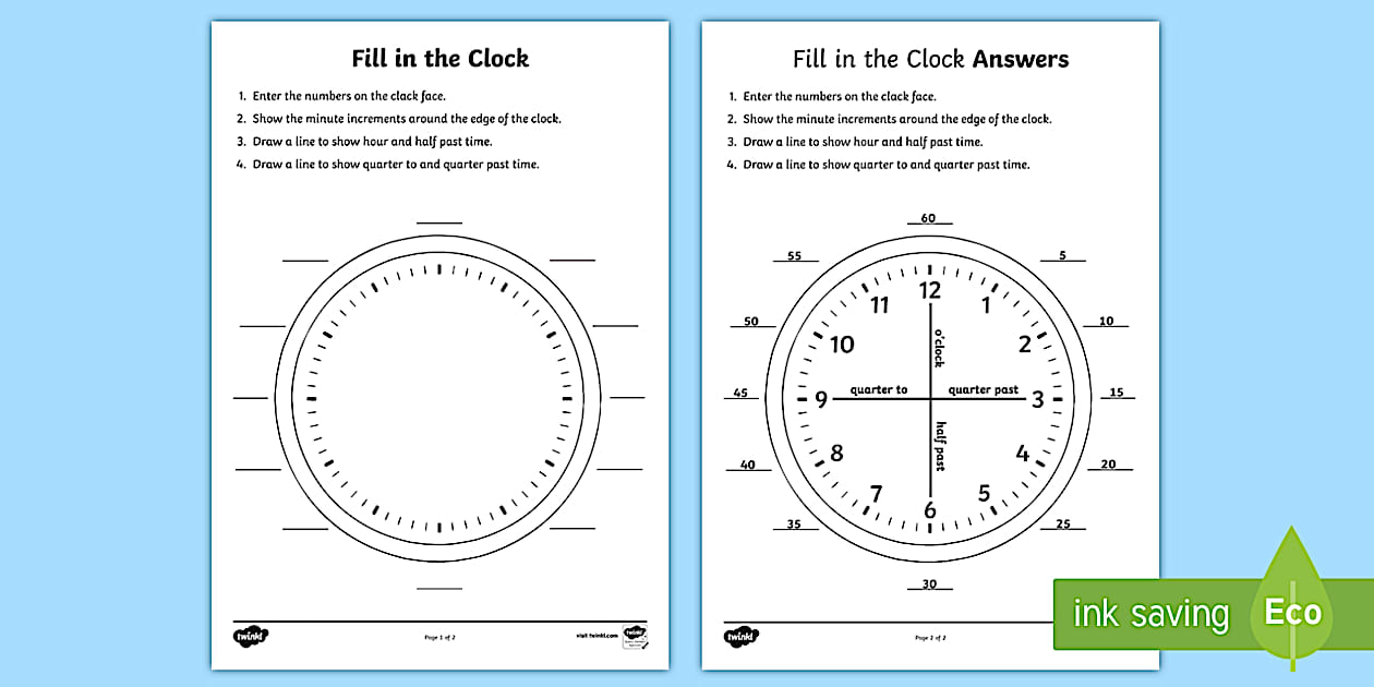 NSW Fill in the Clock Worksheet (teacher made) - Twinkl