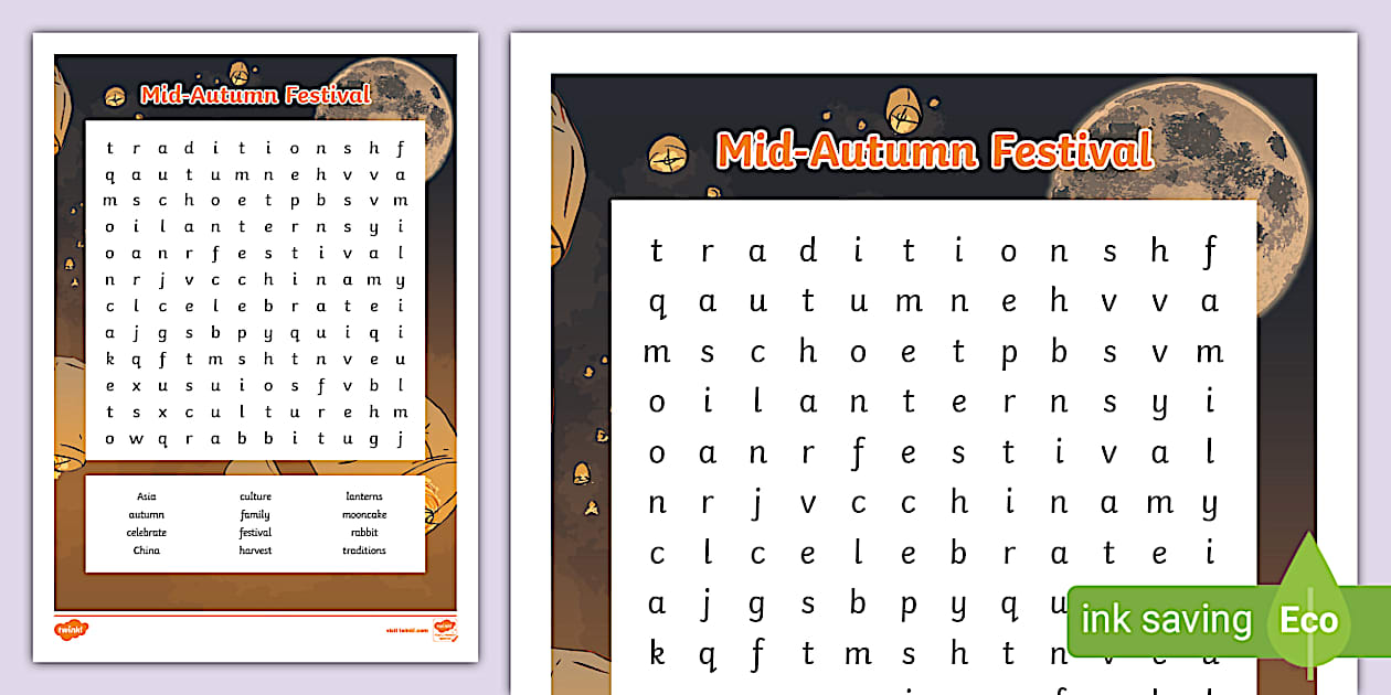 Mid-Autumn Festival Word Search, Moon Festival Word Search