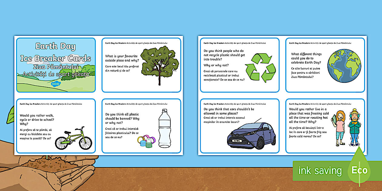 KS1 Earth Day: End Plastic Pollution Ice Breaker Cards English/Romanian