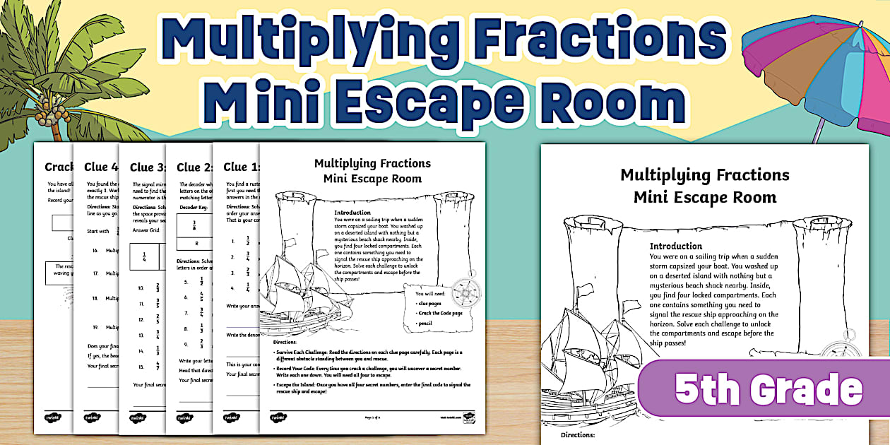 Summer Math Multiplying Fractions Mini Escape Room