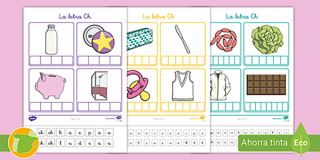 Ficha letra CH: actividad para pegar y recortar - Twinkl
