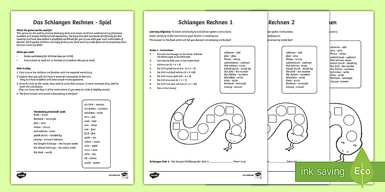 Maths Snake Listening Game German (teacher made) - Twinkl
