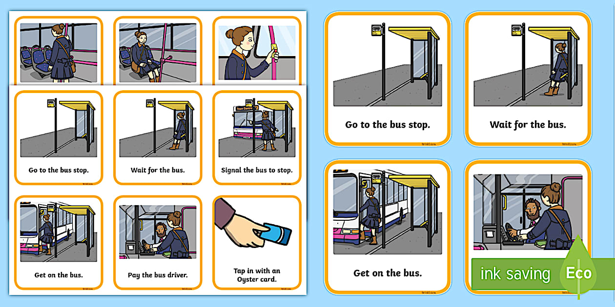 Editable Catching a Bus Visual Support Picture Cards