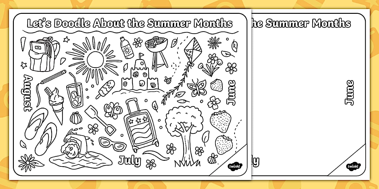 Let's Doodle About the Summer Months Colouring Pages