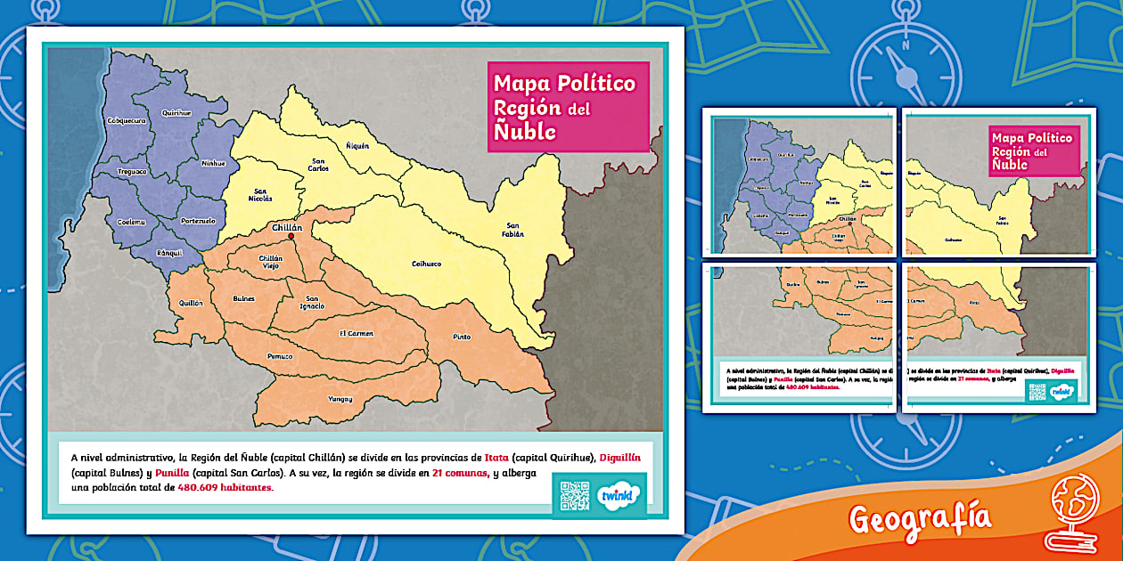 Póster XL | Mapa Político Provincial | Región Ñuble | Geo