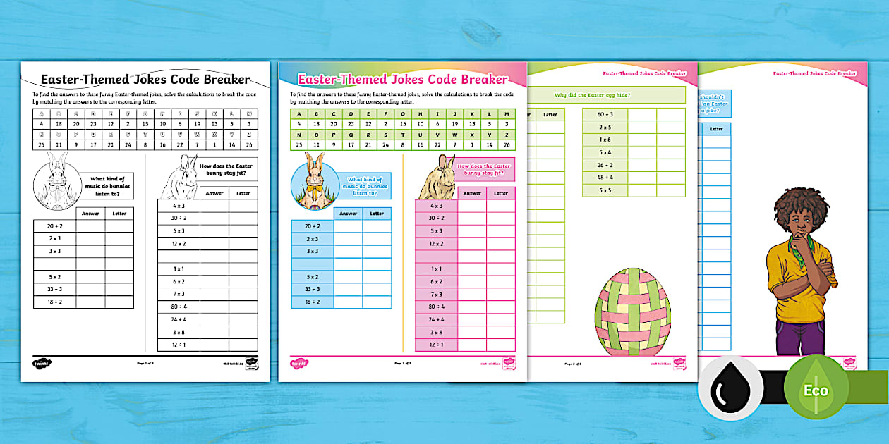 Easter-Themed Jokes Multiplication and Division Code Breaker