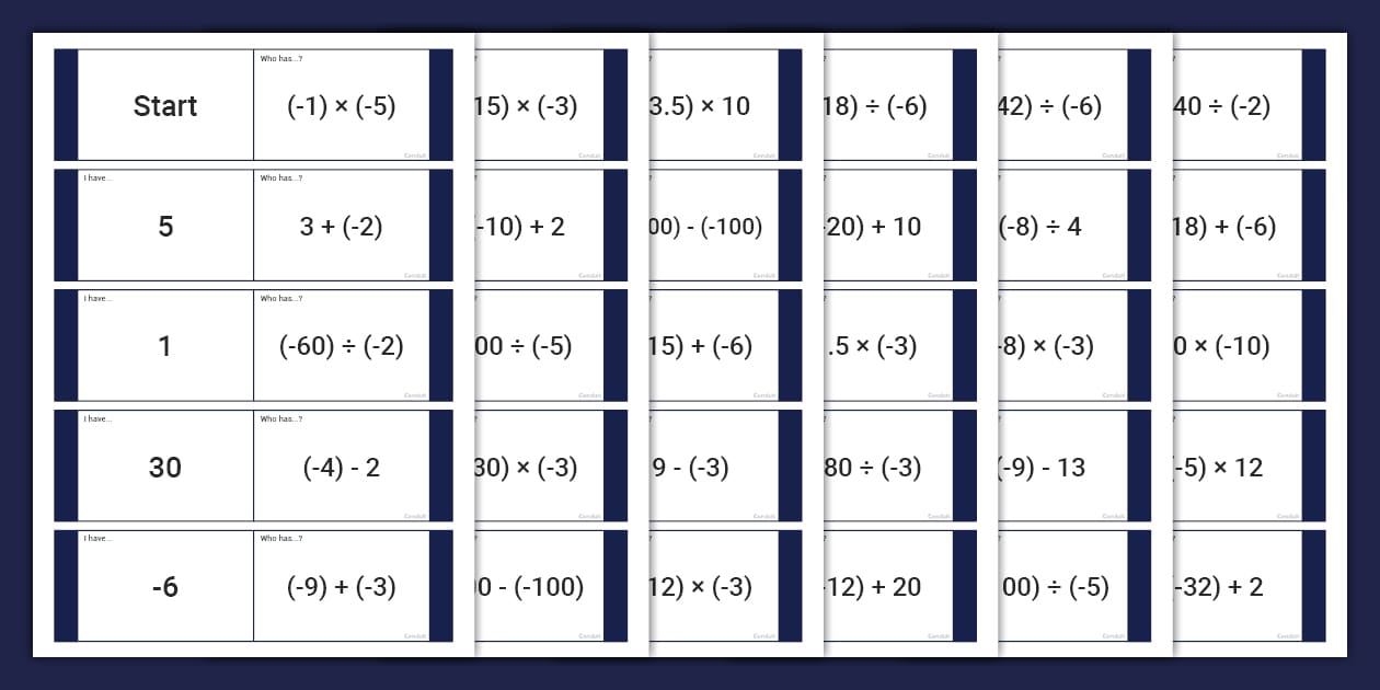 Four Operations Negative Numbers Loop Cards (teacher made)
