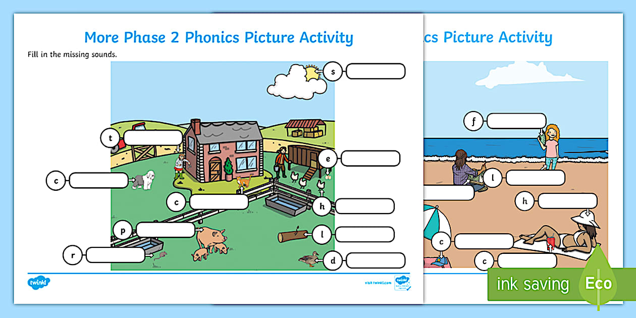 More Phase 2 Phonics Picture Worksheets - Twinkl